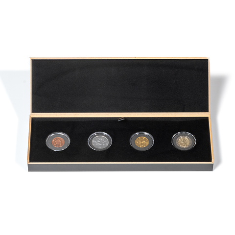 LUXOR coin box for four coins in round coin capsules (Inner diameter 33 ...
